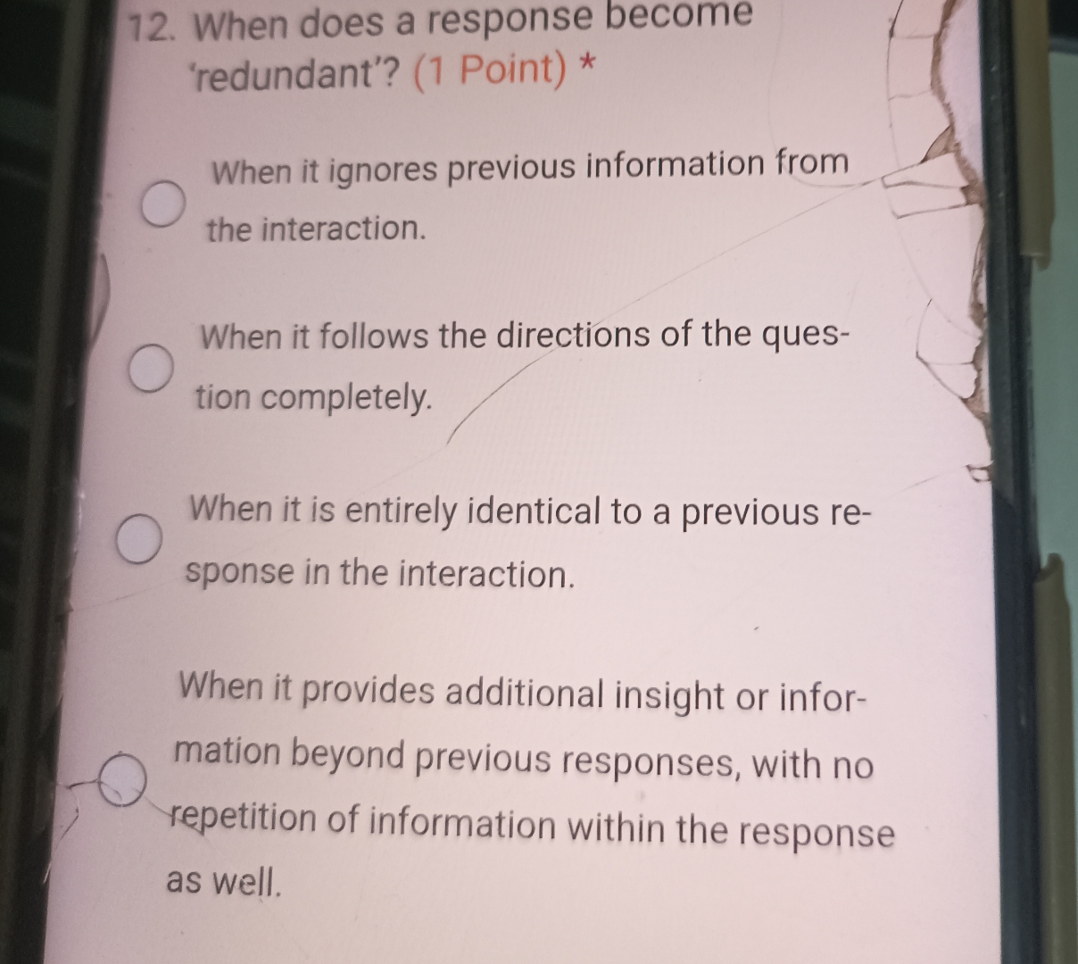 Solved When does a response become 'redundant'? (1 | Chegg.com