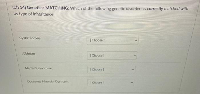 Solved (Ch 14) Genetics: MATCHING: Which of the following | Chegg.com