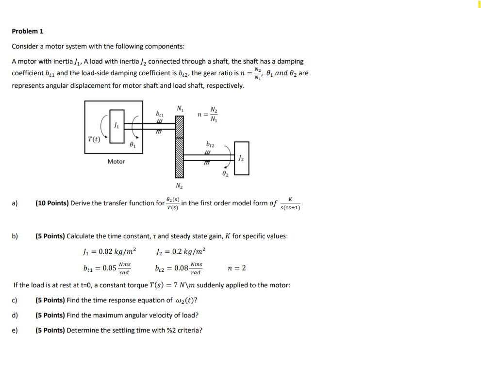 Solved Problem 1Consider a motor system with the following | Chegg.com