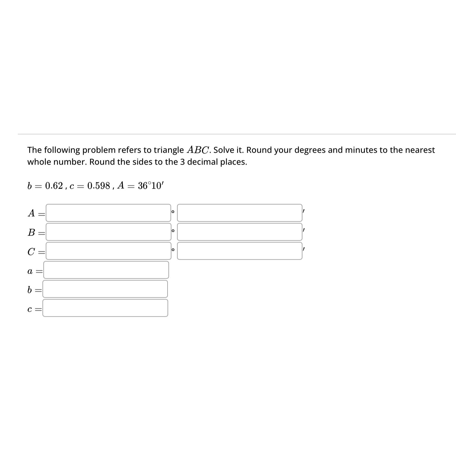 Solved The following problem refers to triangle ABC. Solve | Chegg.com