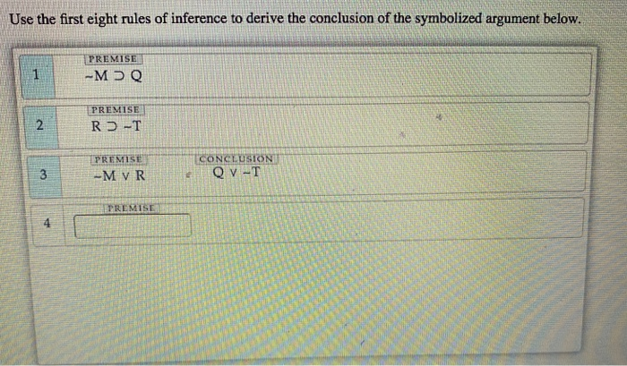 Solved Use the first eight rules of inference to derive the | Chegg.com