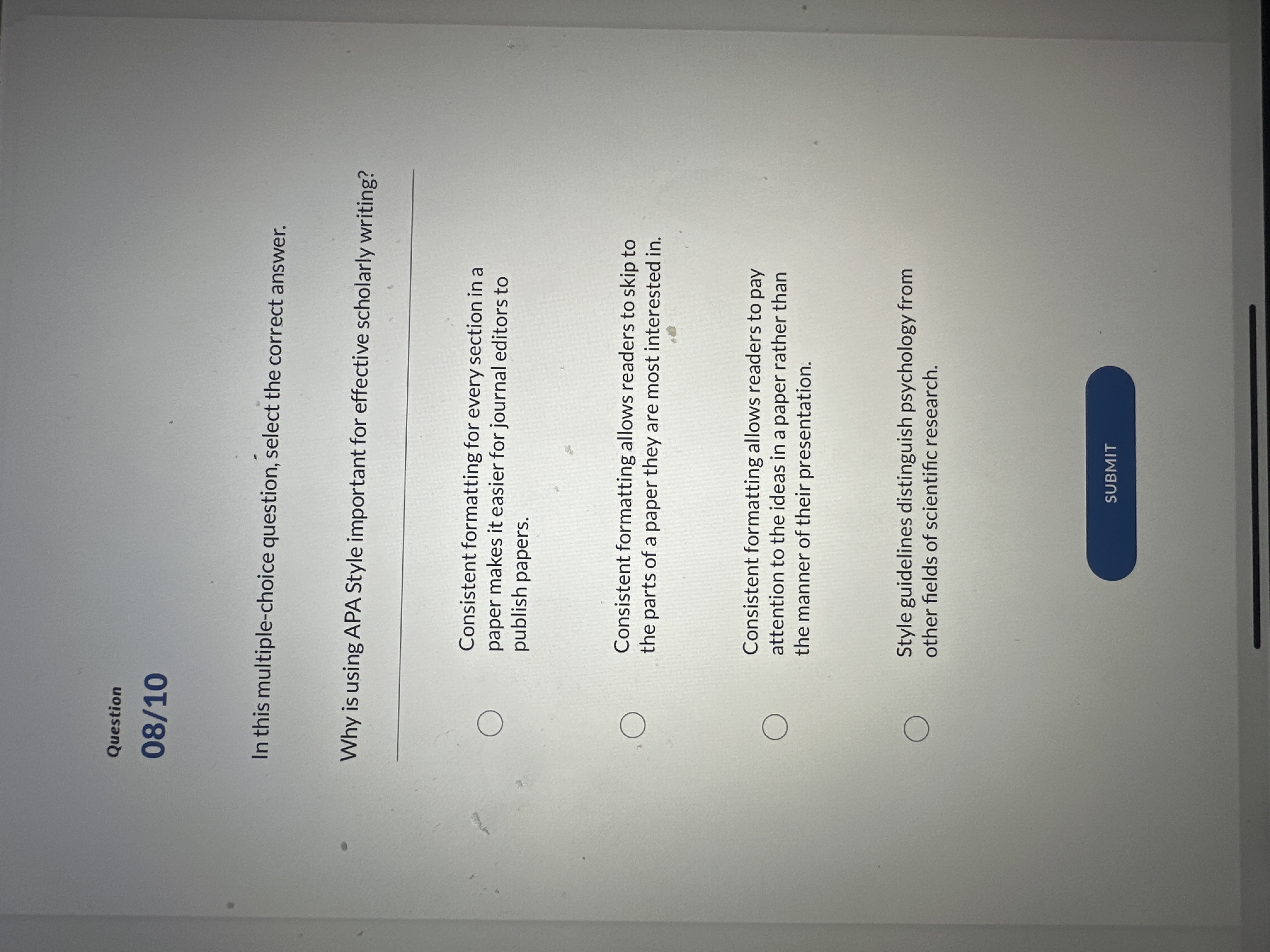 Solved Consistent formatting for every section in a paper | Chegg.com