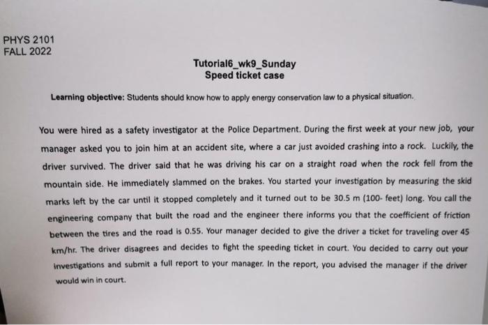 Solved Tutorial6_wk9_Sunday Speed ticket case Learning | Chegg.com