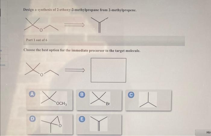 Solved Design a synthesis of 2-ethoxy-2-methylpropane from | Chegg.com