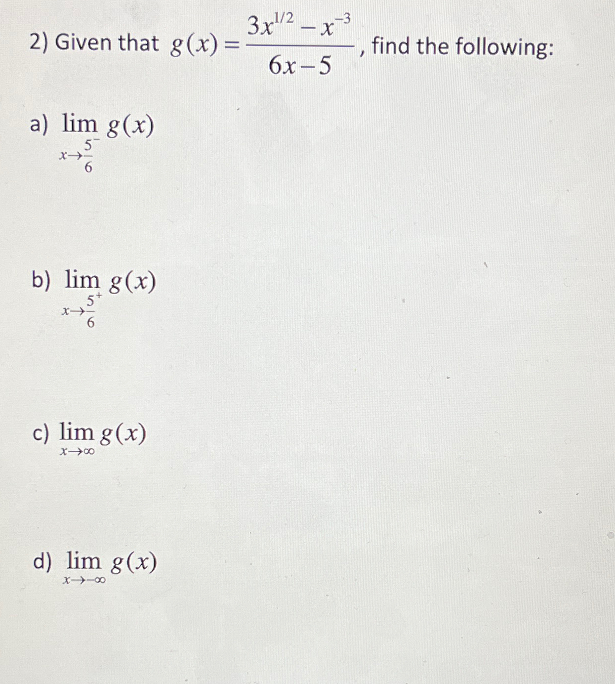 Solved Given that g(x)=3x12-x-36x-5, ﻿find the | Chegg.com