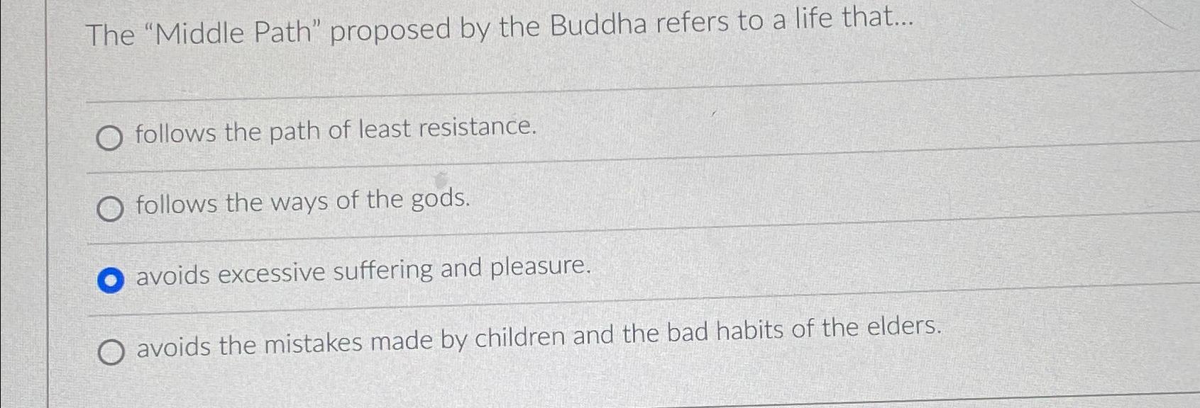 Solved The "Middle Path" proposed by the Buddha refers to a | Chegg.com