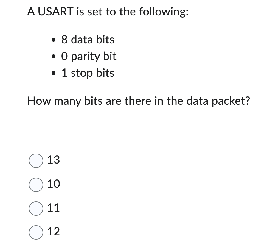 Solved A USART is set to the following:8 ﻿data bits0 ﻿parity | Chegg.com