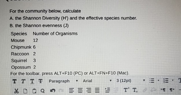 Solved For the community below, calculate A. the Shannon | Chegg.com