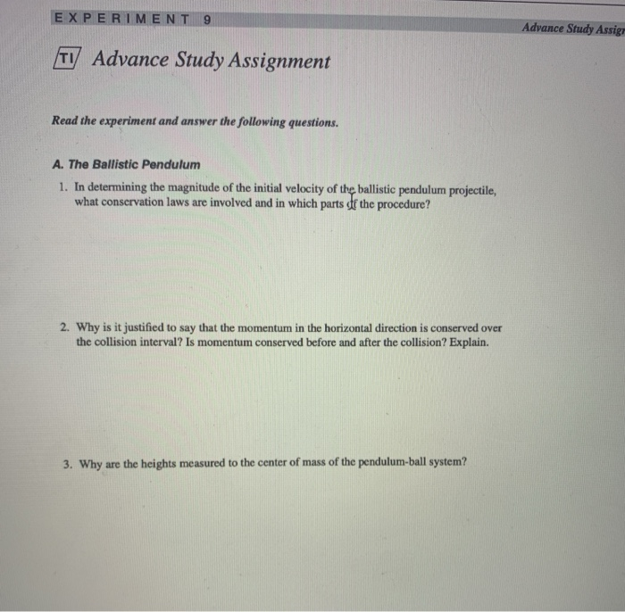 Solved EXPERIMENT 9 Advance Study Assig TI Advance Study | Chegg.com