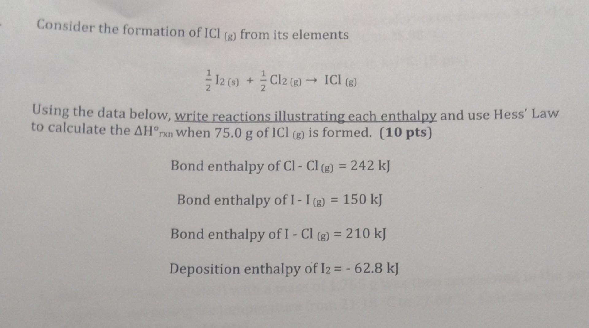 Solved Consider the formation of ICl(g) from its elements | Chegg.com