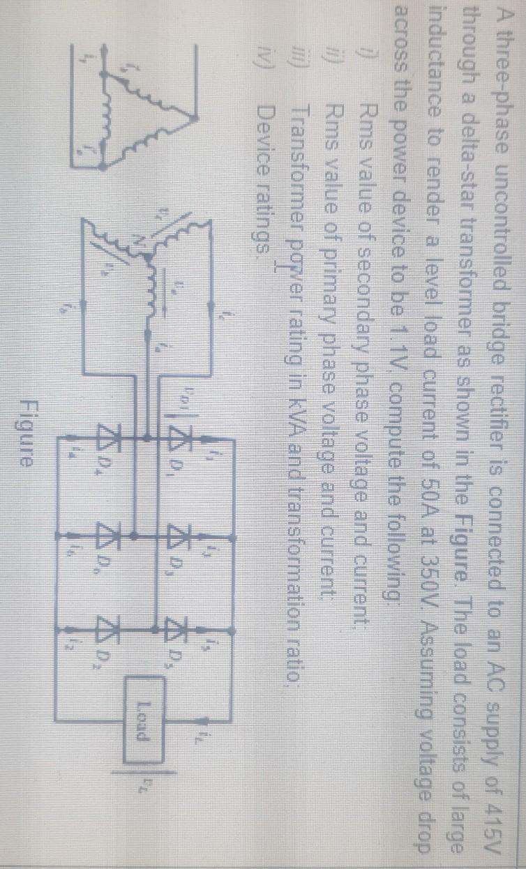 Solved A three-phase uncontrolled bridge rectifier is | Chegg.com