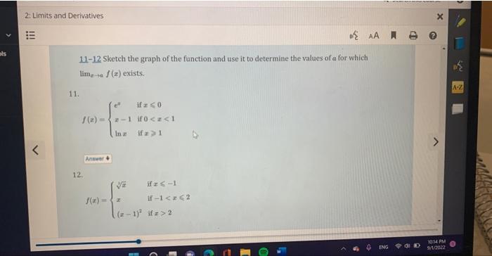 Solved 11-12 Sketch the graph of the function and use it to | Chegg.com