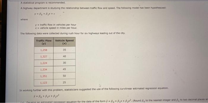 Solved A statistical program is recommended. A highway | Chegg.com