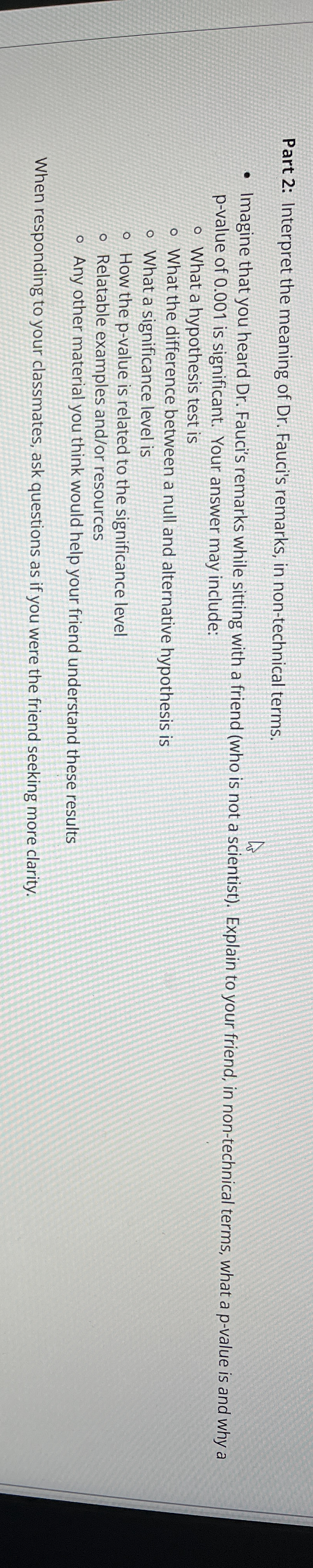 Part 2: Interpret the meaning of Dr. ﻿Fauci's | Chegg.com