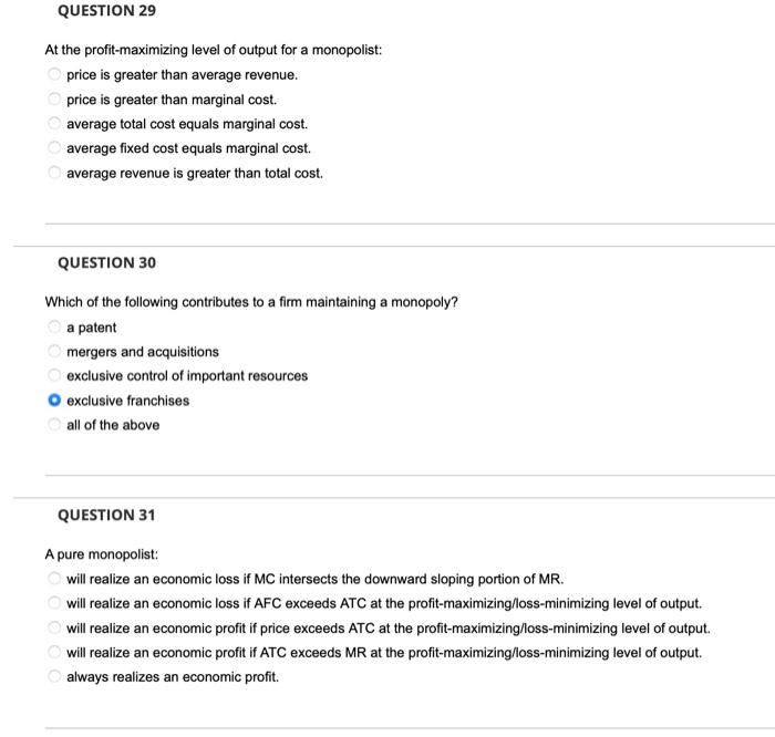 Solved At the profit-maximizing level of output for a | Chegg.com
