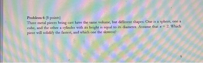 Solved Problem 6 ( 8 points) Three metal pieces being cast | Chegg.com