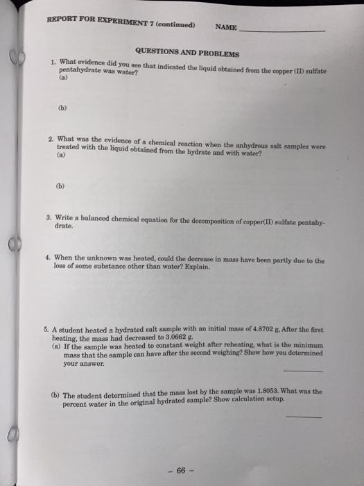 Solved Name Date Section Instructor Report For Experiment 7