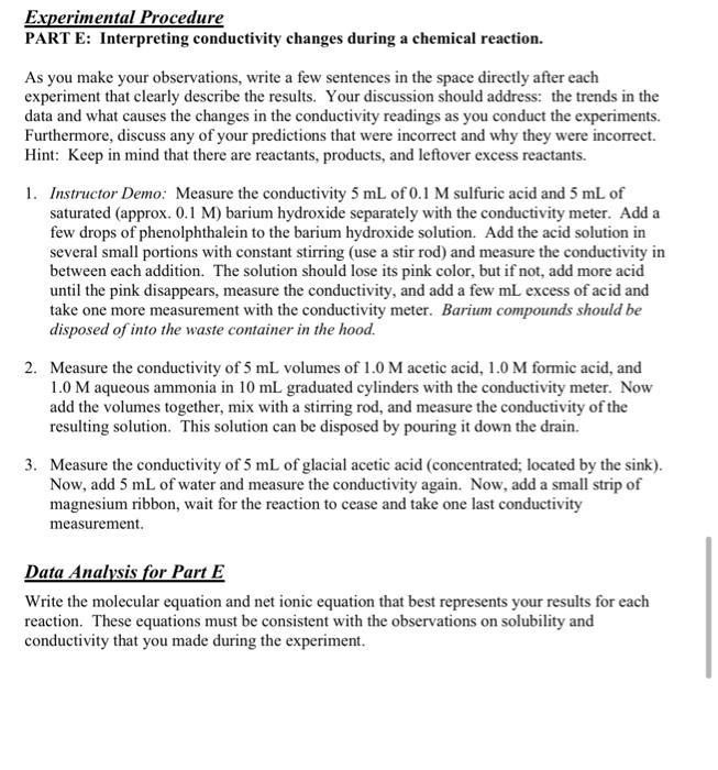 Solved Experimental Procedure PART E: Interpreting | Chegg.com