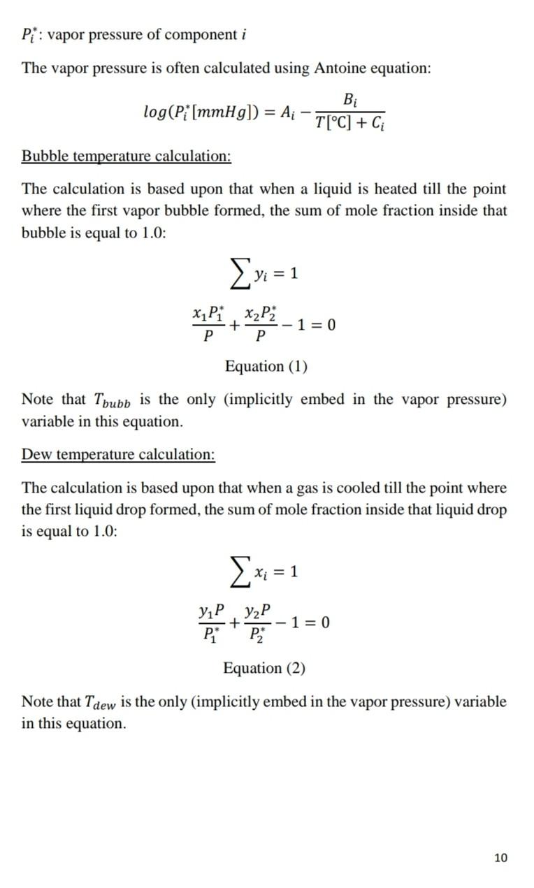 Topic #2 Dew and Bubble temperatures of Ideal | Chegg.com