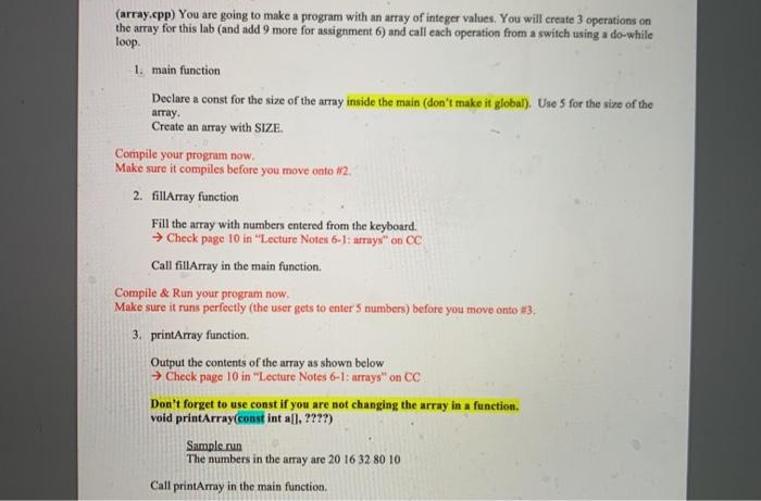 Solved (array.cpp) You are going to make a program with an | Chegg.com