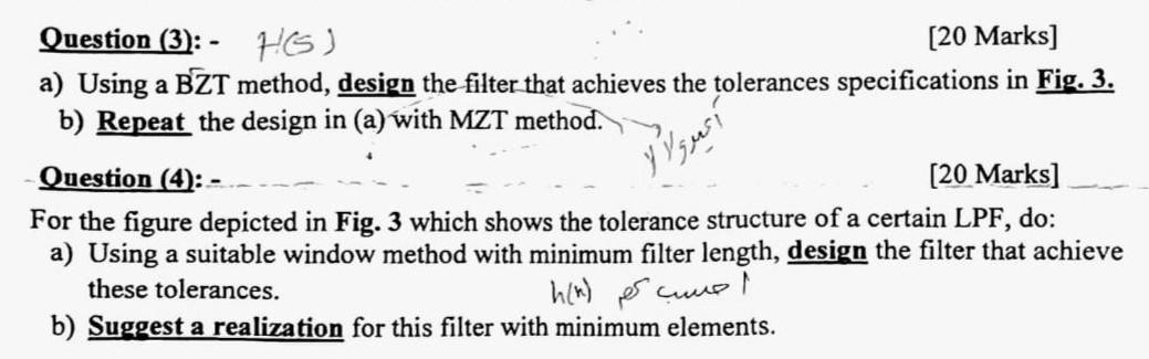 Question (3): −H(5) [20 Marks] a) Using a BZT method, | Chegg.com