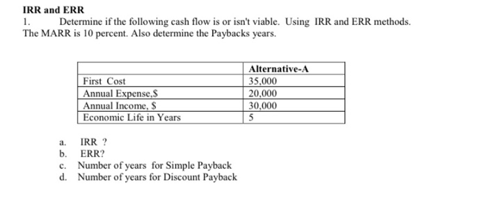 Solved IRR And ERR 1 Determine If The Following Cash Flow Chegg