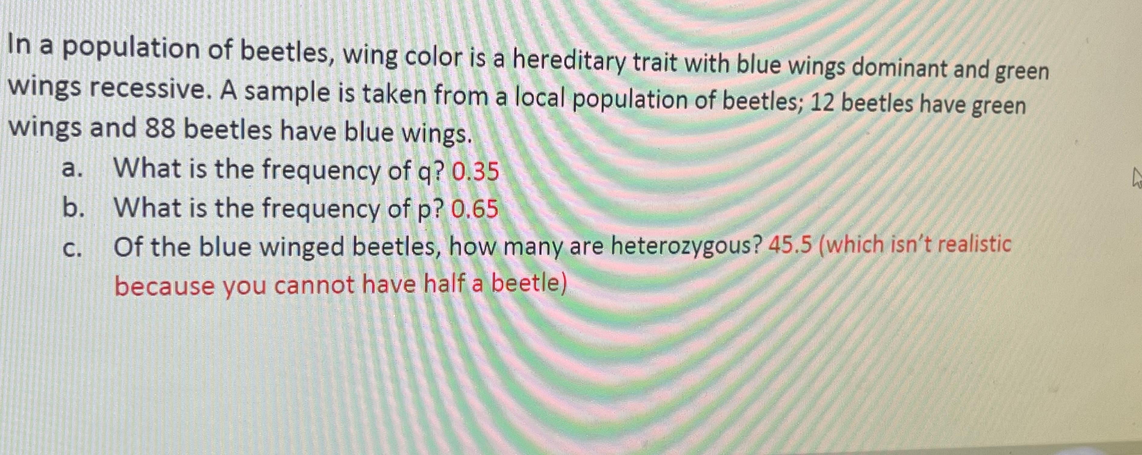 Solved In a population of beetles, wing color is a | Chegg.com