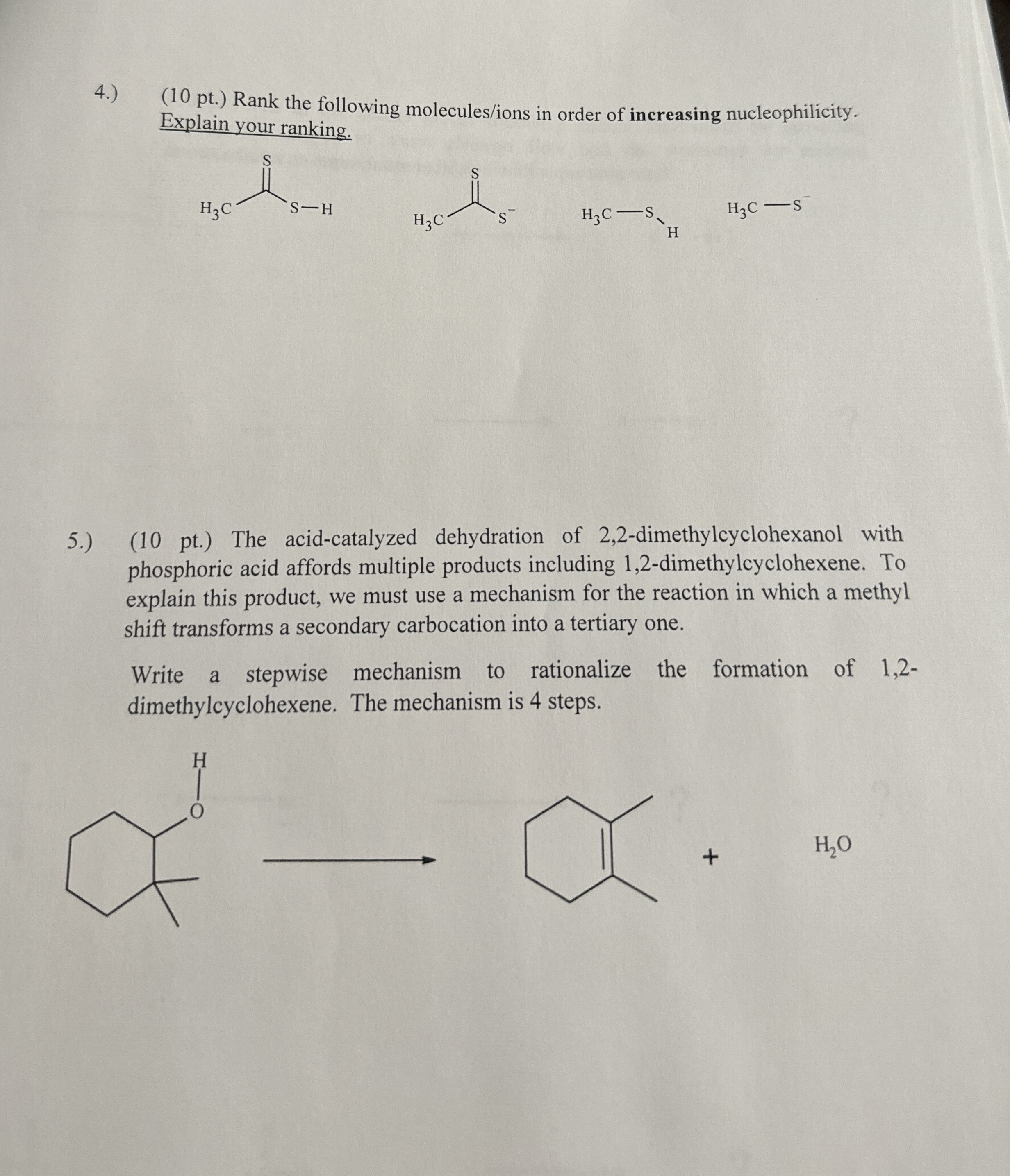 Solved 4.) ( 10 ﻿pt .) ﻿Rank the following molecules/ions in | Chegg.com