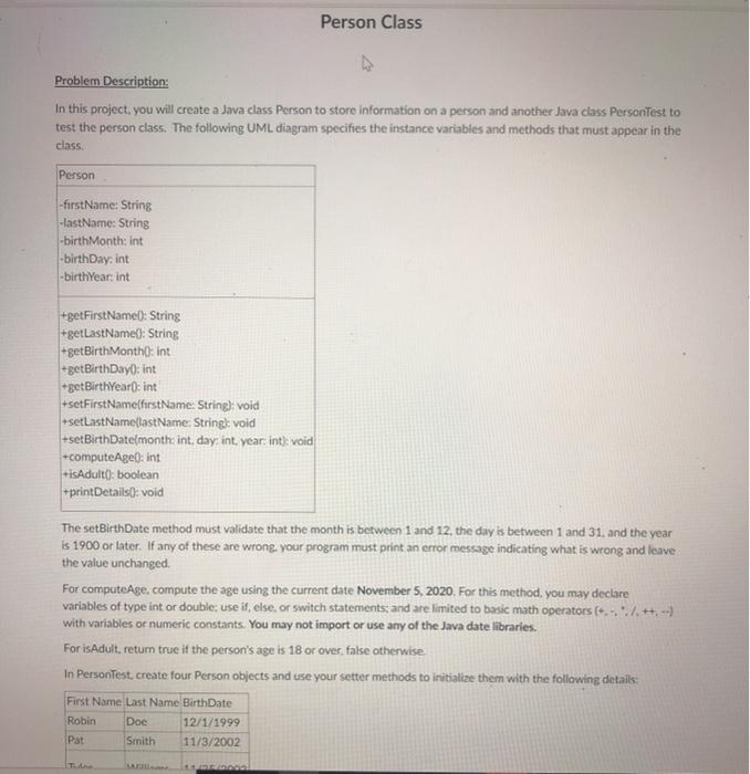 Solved Person Class Problem Description In This Project 