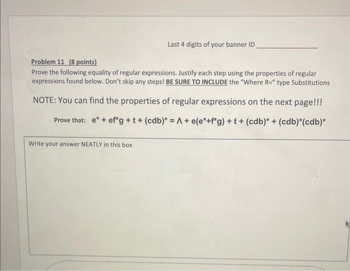 Solved Problem 11 (8 points) Prove the following equality of | Chegg.com