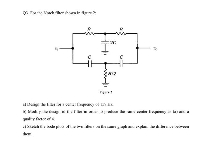 Solved Q3. For the Notch filter shown in figure 2: a) Design | Chegg.com