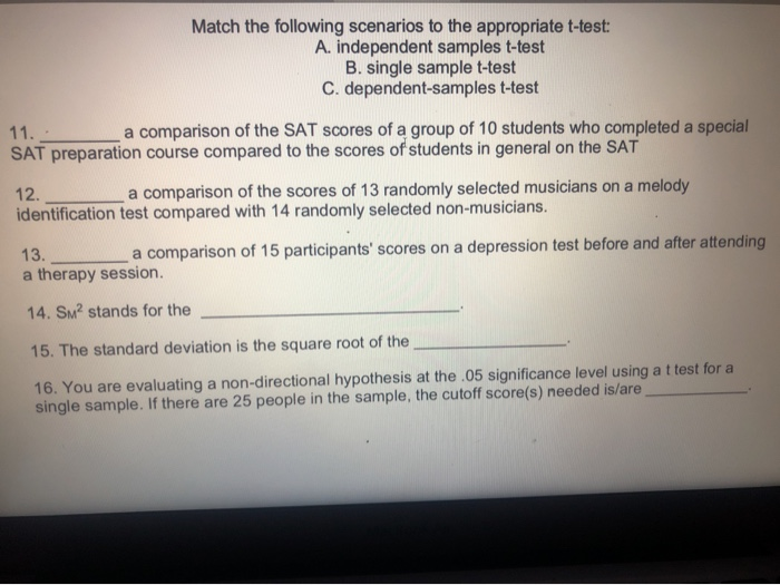 Solved Match the following scenarios to the appropriate | Chegg.com