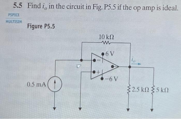 Solved 5.5 Find io in the circuit in Fig. P5.5 if the op amp | Chegg.com
