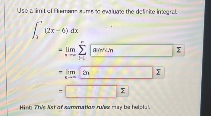 Solved Use a limit of Riemann sums to evaluate the definite | Chegg.com
