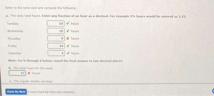Solved Refer to the time card and compute the following: a. | Chegg.com