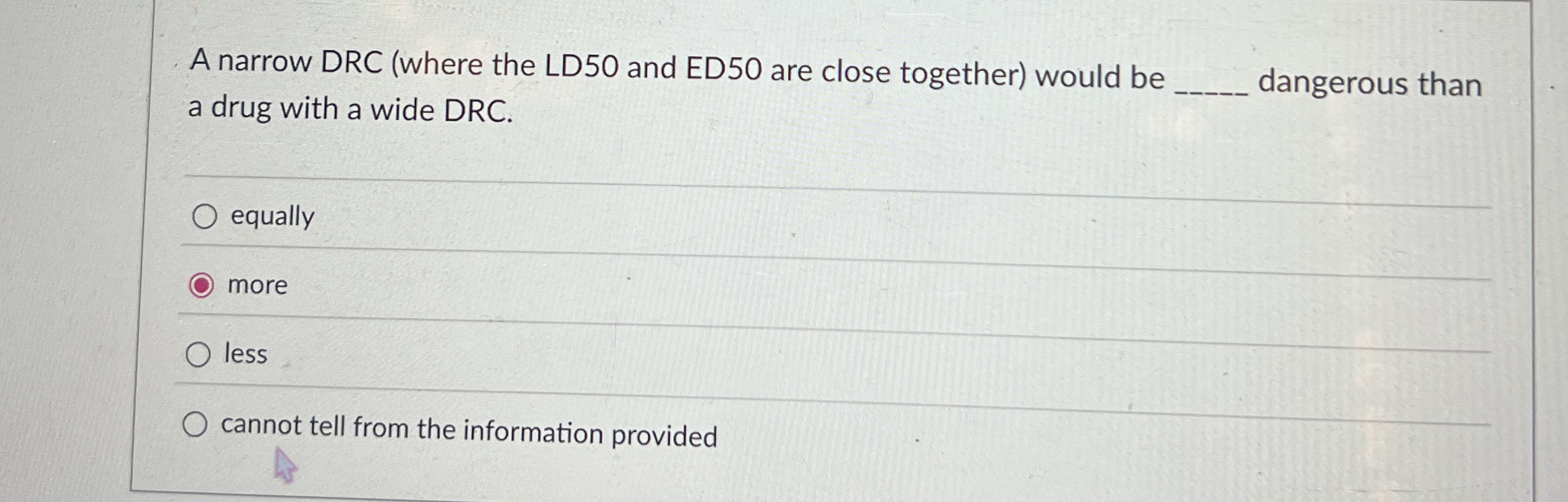 Solved A narrow DRC (where the LD50 ﻿and ED50 ﻿are close | Chegg.com