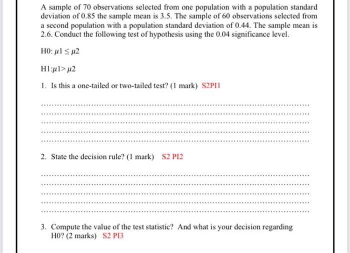 Solved A sample of 70 observations selected from one | Chegg.com