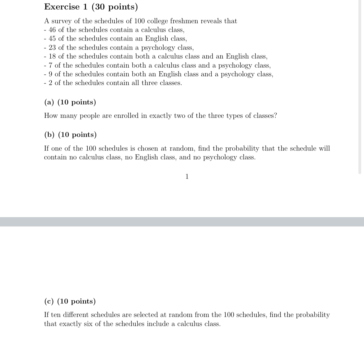 Solved Exercise 1 ( 30 ﻿points)A survey of the schedules of | Chegg.com