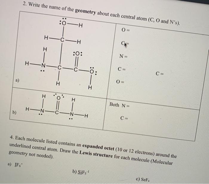 Solved Homework: Geometry Name: 1. Draw the Lewis diagram | Chegg.com ...