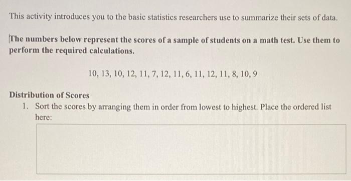 Solved This activity introduces you to the basic statistics | Chegg.com