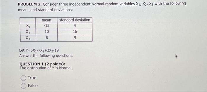 Problem 2 Consider Three Independent Normal Random