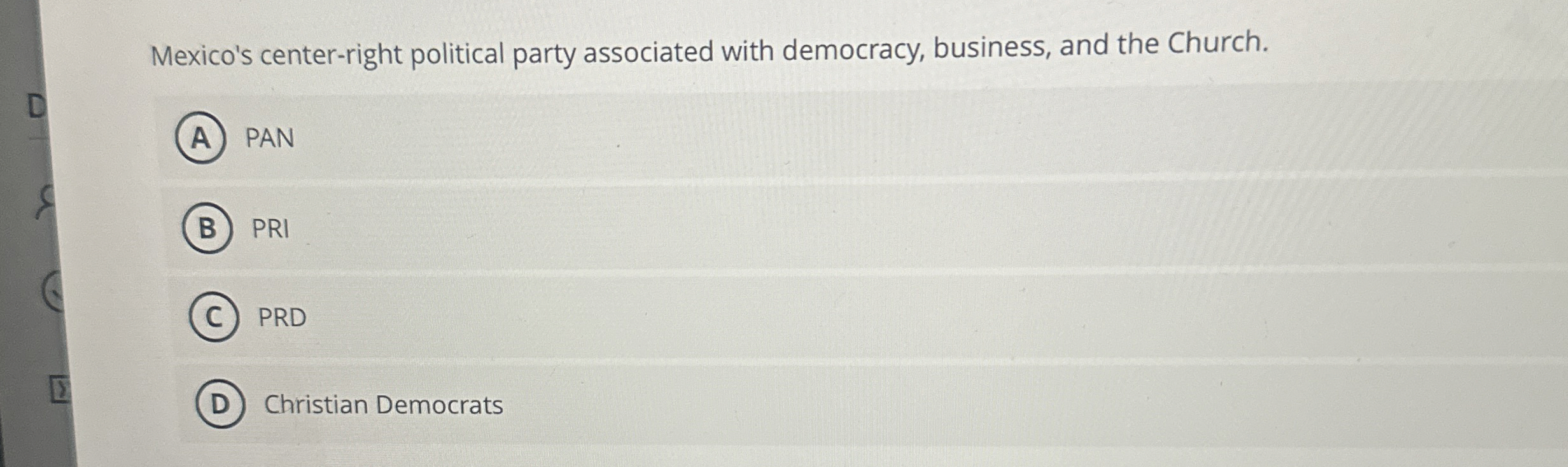 Solved Mexico's center-right political party associated with | Chegg.com