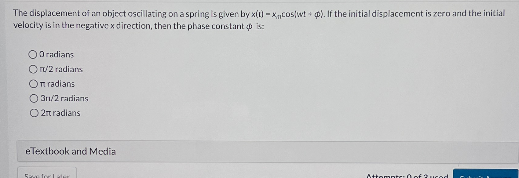 Solved The displacement of an object oscillating on a spring | Chegg.com