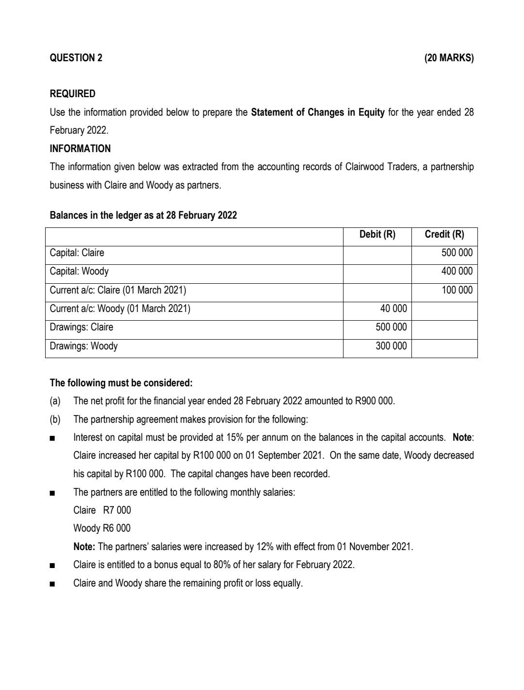 Solved QUESTION 2 (20 MARKS) REQUIRED Use the information | Chegg.com