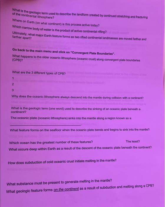 GEOL 1140 Lab 1: Plate Tectonics Animation Lab This | Chegg.com