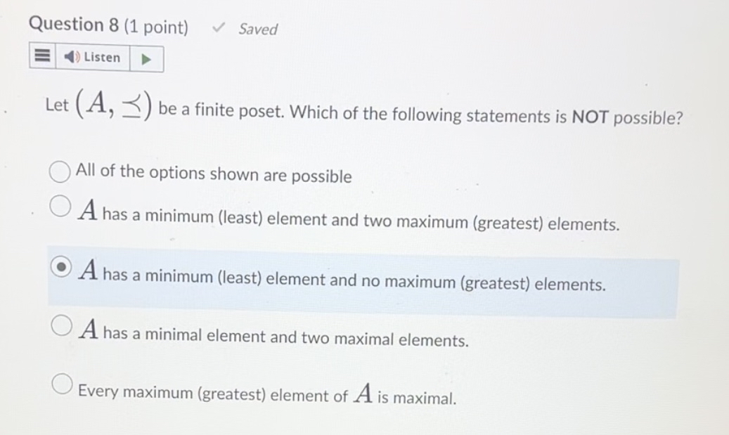 Solved Question 8 (1 ﻿point) ﻿SavedListenLet | Chegg.com