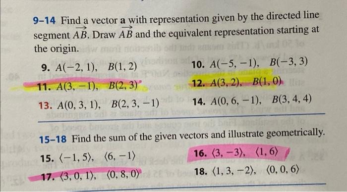Solved 9-14 Find a vector a with representation given by the | Chegg.com
