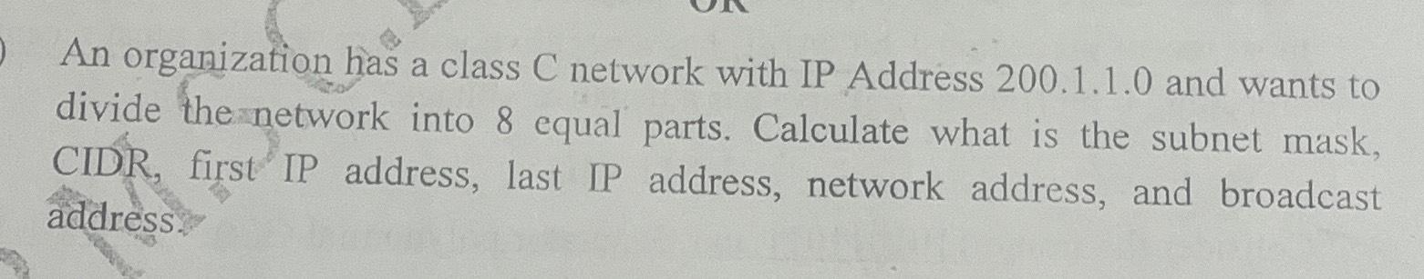 Solved An organization has a class C network with IP Address | Chegg.com
