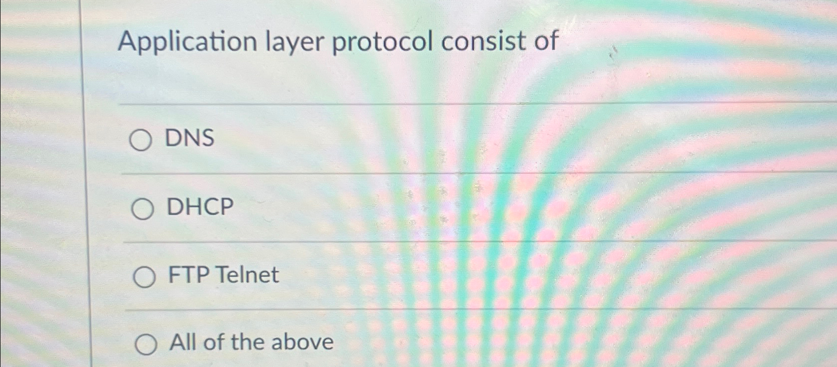 Solved Application layer protocol consist ofDNSDHCPFTP | Chegg.com