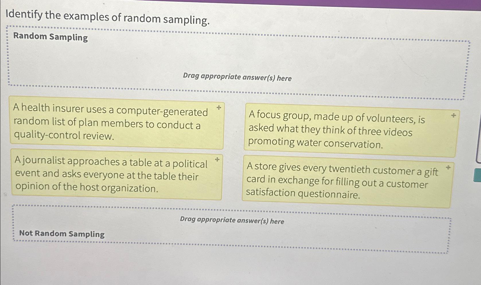 Solved Identify the examples of random sampling.Random | Chegg.com